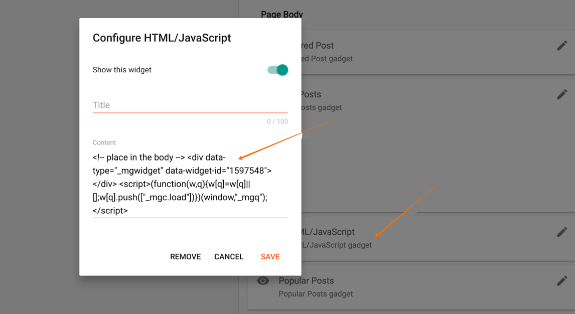 MGID Widget Code Installation on the Blogger Platform